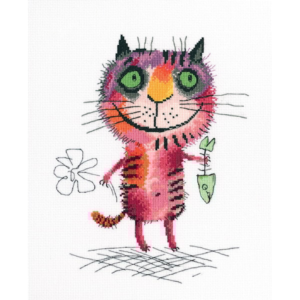 Broderikit katt med fisk 17x22 cm RTO, online | Adlibris