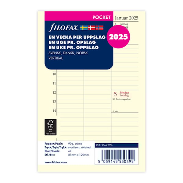 Kalendersats 2025 Dagbok Poket Vecka/Uppslag Vertikal Filofax| Adlibris